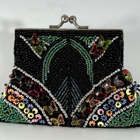 Vintage Beaded | Bags | Womens Butterfly Beaded Purse Clutch Metal ...
